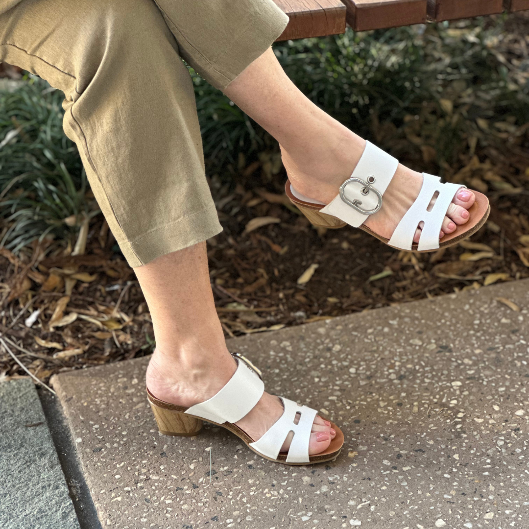 Zeta Belen Slip-On Mid Heel Sandal White – Shannon’s Shoes – Shannons Shoes