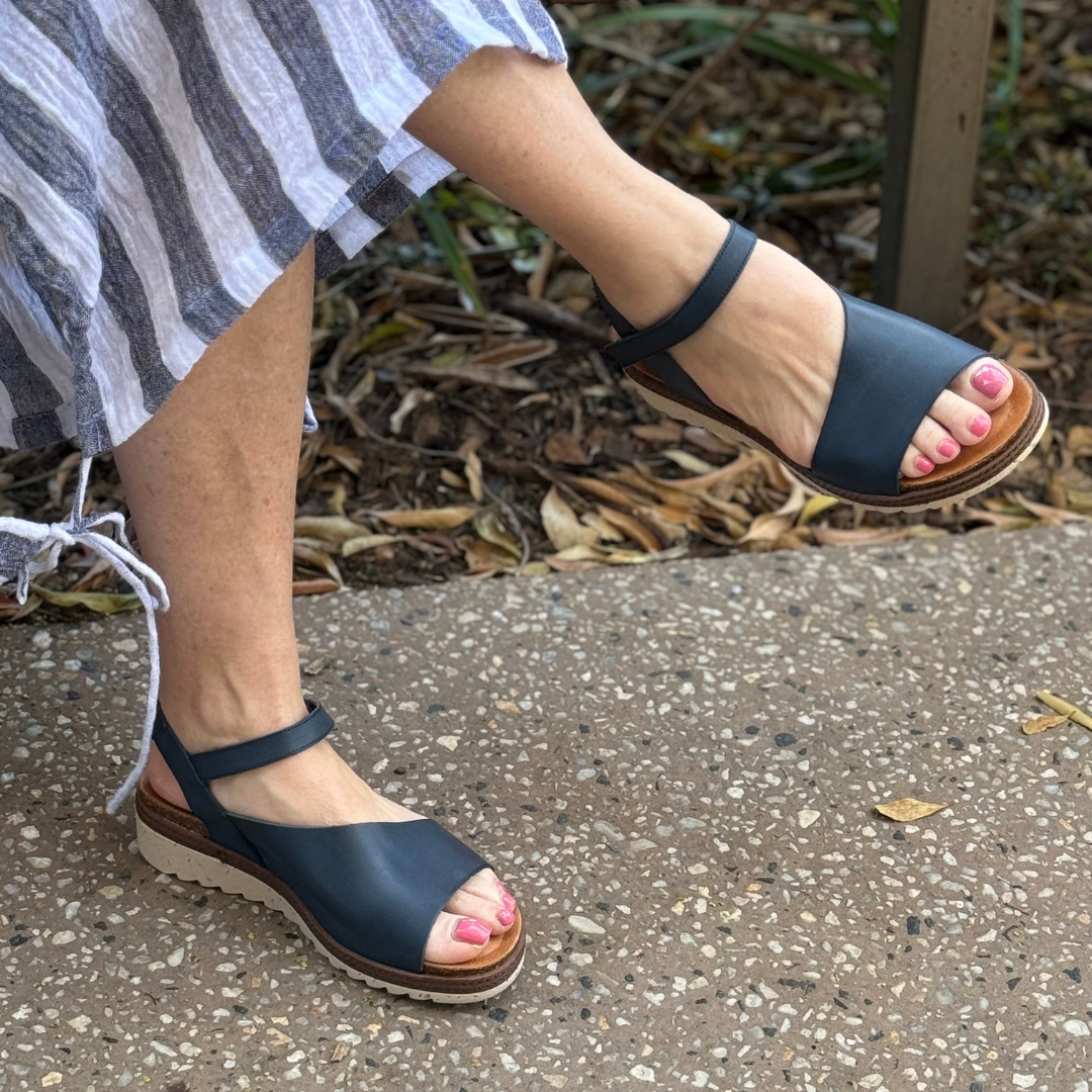 Zeta Shoes Australia | Lena Navy | Low Wedges Sandals – Shannons Shoes