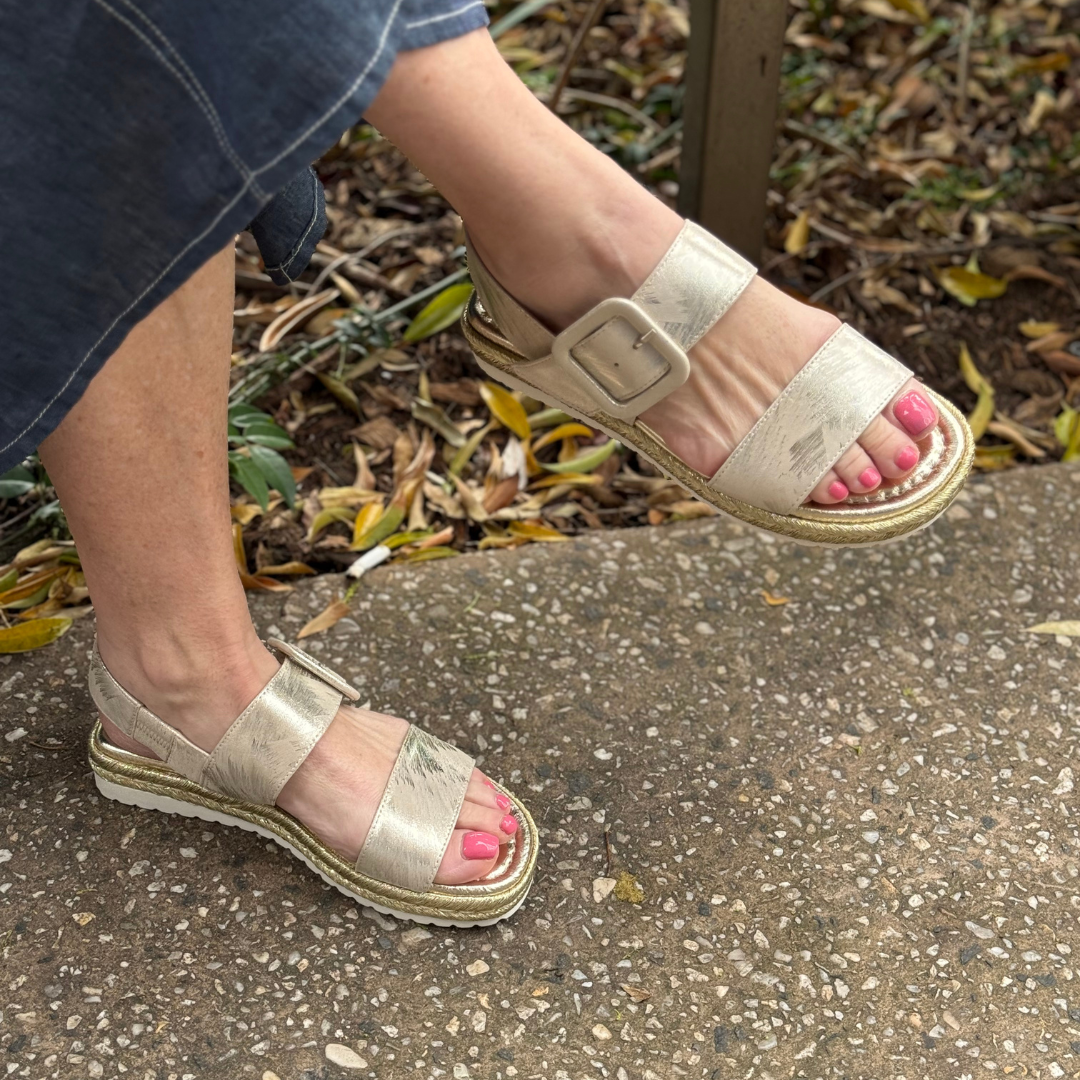 Django & Juliette SILAS Pale Gold Sandals | Comfortable Flat Summer ...