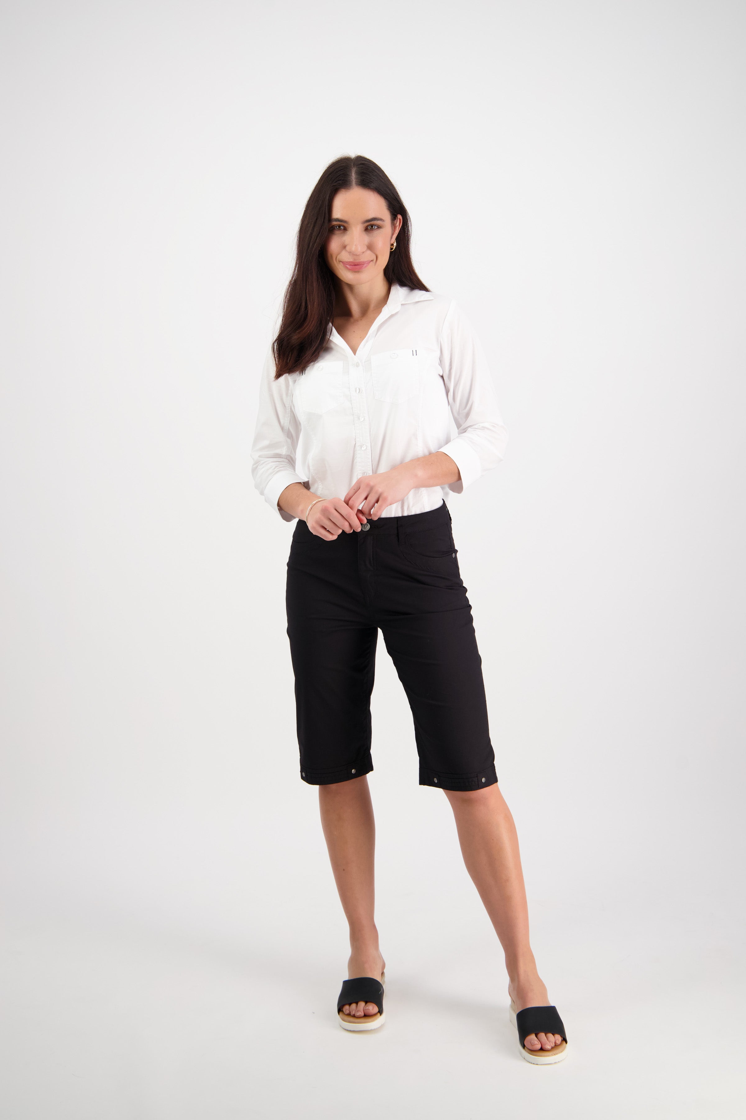 Vassalli H1001P - Black Poplin Straight Leg Shorts – Shannons Shoes