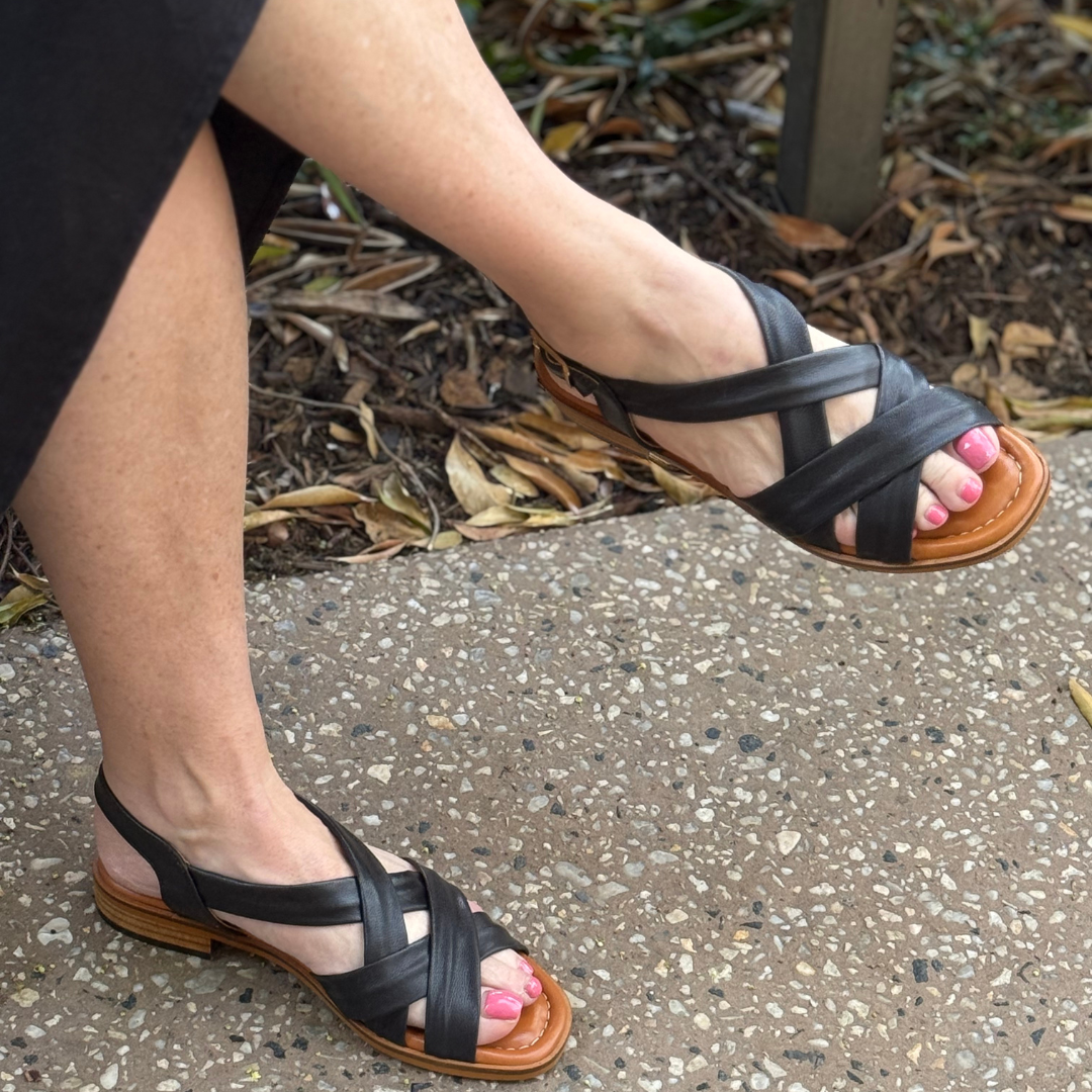 Zeta Soft Leather Sandals – Black | Buttery Tubed Leather – Shannons Shoes