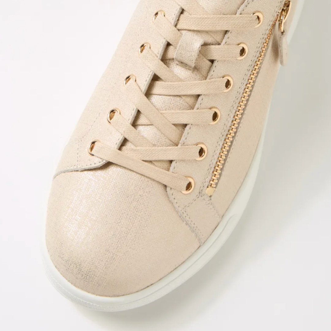 Ziera Aito XF - Beige & Gold Print Extra Wide Sneakers – Shannons Shoes